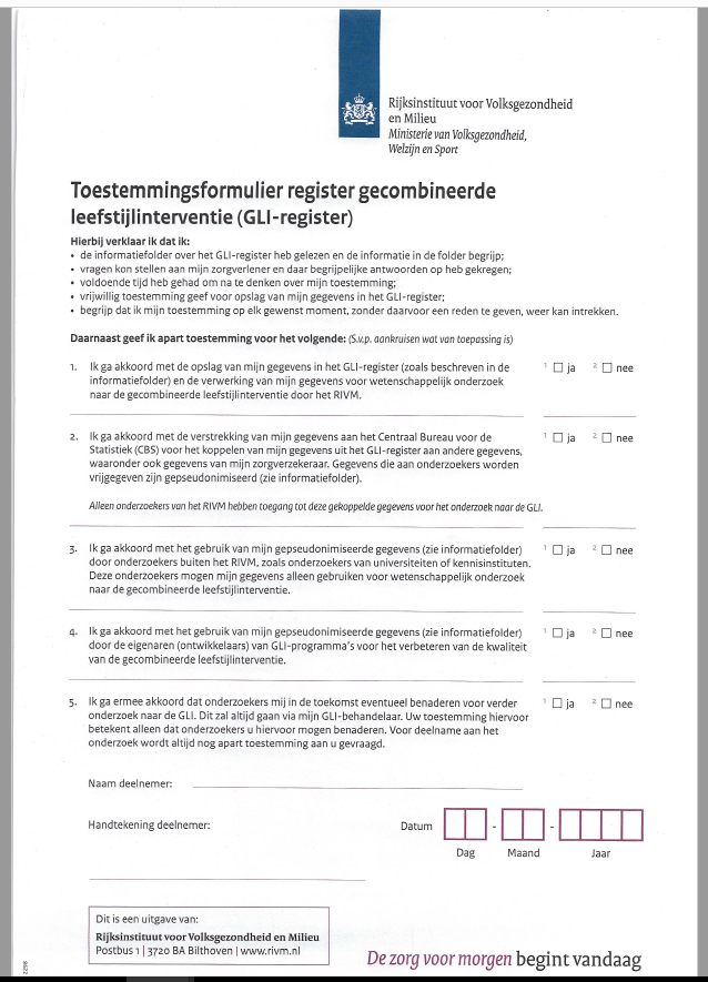 Toestemmingsformulier register gecombineerde leefstijlinterventie ...